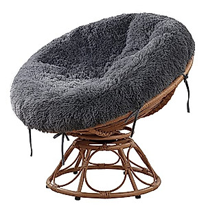 ROYALAY Faux Fur Cover for Papasan Cushion with Fluffy Plush, Faux Fur Shaggy Slipcover, Removable Chair Cushion Cover with 8 Ties-Cover Only-Fit 44-48 in (Dark Grey, 50 in)