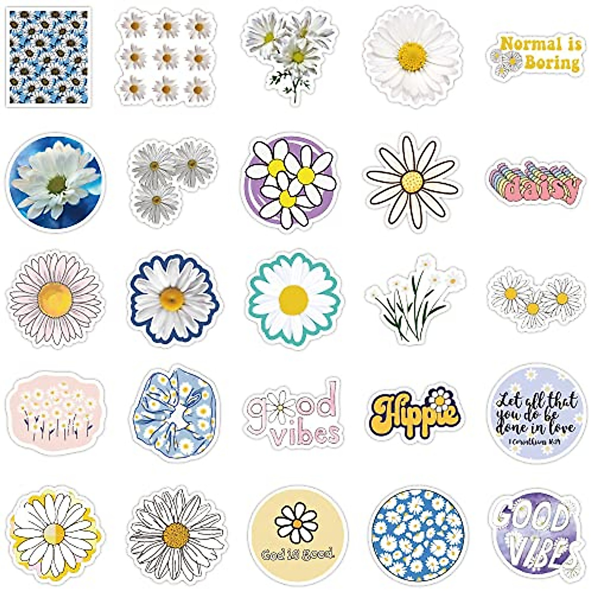 Flower Stickers,Plants Decals 50 Pcs,Vinyl Waterproof DIY Decorations for Laptop Water Botter Guitar,Happy Birthday Party Supplies,Decor for Teens Adults (Daisy Stickers)