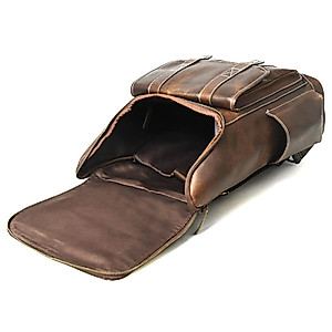 Gratlin Buffalo Leather Backpack for Men & Women 17 Inches | Vintage Genuine Leather Laptop Backpack | Full Grain Brown Leather Rucksack Knapsack with Padded Laptop Sleeve Best for Office Travel Use