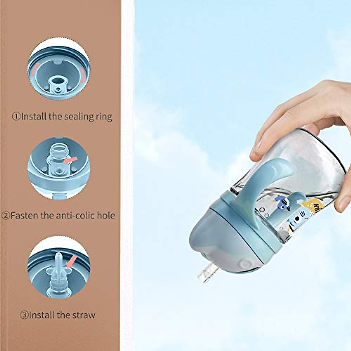 POTATO Straw Cup Spill Proof Sippy Cup with Handles and Strap, Toddler Cups, Tritan Sippy Cups for babies, 300ML/10oz, 6 Months+(Blue)