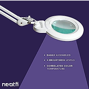 Neatfi XL Bifocals 1,200 Lumens Super LED Magnifying Lamp with Clamp, 3 Light Modes, Correlated Color Temperature Control (3000K-4500K-6000K), 12W, 120 Pcs SMD LED (White, 6 Inch Lens)