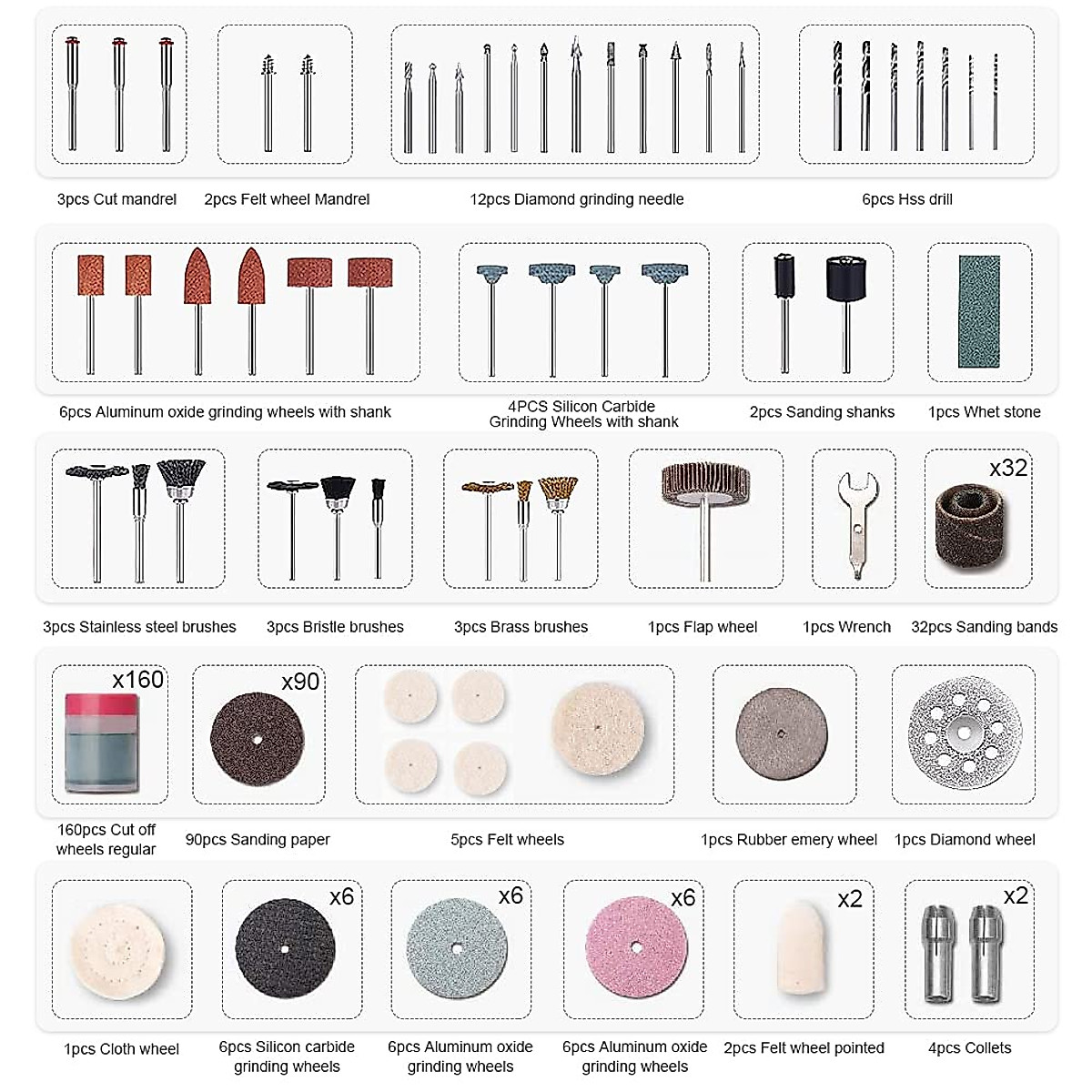 Luckyway 361-Piece Rotary Tool Accessories Kit, Grinding Polishing Drilling Kits, 1/8" Shank Electric Grinder Universal Fitment for Easy Cutting, Grinding, Sanding, Sharpening, Carving and Polishing