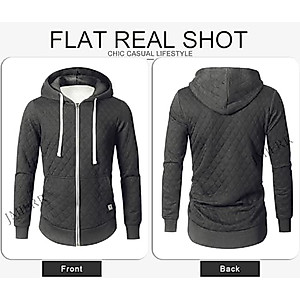 JMIERR Mens Hoodie Sweatshirt Casual Long Sleeve Full Zip Jacket with Pockets Quilted Hoodies for Men,US 43(L),A Grey
