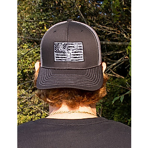 B Wear Sportswear American Flag and Deer Skull Hunting Embroidered Men's Snapback Trucker Cap Hat Black/White