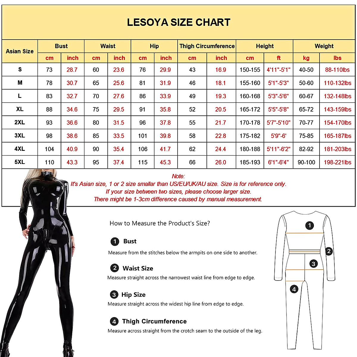 LESOYA Women's Sexy Shiny Wetlook Leather Long Sleeve Zipper Crotch Bodysuit Full Body Catsuit Jumpsuit Clubwear