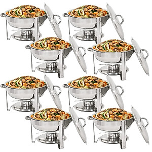 ZENY Pack of 8 Round Chafing Dish Set, 5 Quart Stainless Steel Deep Pans for Party Catering, Complete Buffet Servers and Warmers Set with Chafing Fuel Holder