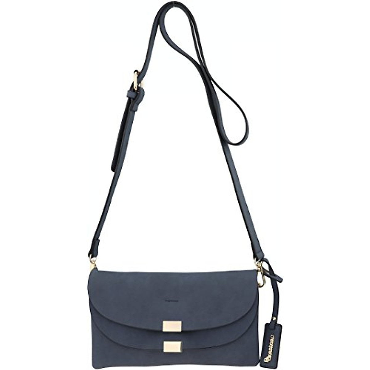 B BRENTANO Vegan Fashion Double-Flap Wristlet Clutch Crossbody Handbag (Navy(N))