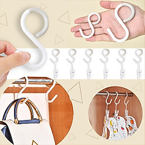 AOKELEON 6 Pack Laundry Hooks Clip Plastic Clothes Pins S Hooks Pins Towel Clips Super Strong Hanger Clips Flexible Neck Easy Twist and Lock for Clothing Store Kitchen Wardrobe Socks Handbag White