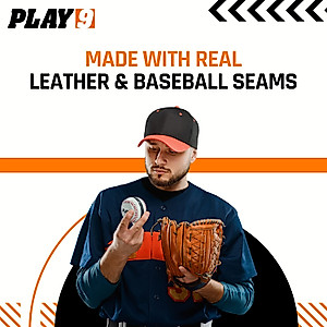 SHOP PLAY 9 Play9 Baseball Training Ball - Leather Baseball Pitching & Throwing Trainers - Spin Ball for Pitchers & Catchers, Youth & Adult (2 Seams)
