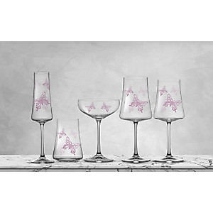 JoyJolt Meadow Butterfly Martini Glasses – 14oz Premium Crystal Martini Glasses Set of 2 – Exquisite Pink Butterfly Printing – Tall Manhattan Glasses for Cocktails, Martini, Drinks – Made in Europe