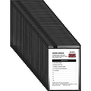 Nezyo 50 Pieces Dry Erase Pockets Plastic Job Ticket Holders Shop Holder Order Pockets Clear Sleeves Tickets Folders Plastic Sleeves for Paper Teacher Supplies for Classroom(Black,14 x 10 Inches)