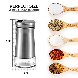 Pepper Shaker or Salt Shaker with Adjustable Pour Holes - Elegant Stainless Steel Spice Dispenser - Perfect for Himalayan, Table Salt, White and Black Pepper (Pepper Shaker)
