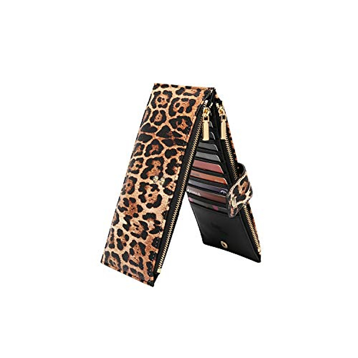 Daisy Rose Women’s Multi-Card Wallet - PU Vegan Leather Wallet for Women, RFID Blocking, Large Capacity With Zipper Pockets - Leopard