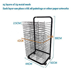 NEOCHY Drying Racks,Powder Coating Finish, Art Shelf Storage Rack on Wheels, Ideal for Education Schools and Art Clubs/25 Floors