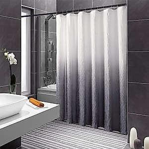Reeple Ombre Shower Curtain Set with Hooks for Bathroom Textured Waterproof Gradient Fabric Bath Shower Curtain 72 x 72 Inches Grey