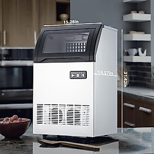 GarveeTech Upgraded Commercial Ice Maker Machine,100lbs/24H Stainless Steel Under Counter ice Machine w/ 33 lbs Basket,2-Way to Add Water,Stainless Steel Ice Machine for Undercounter or Freestanding