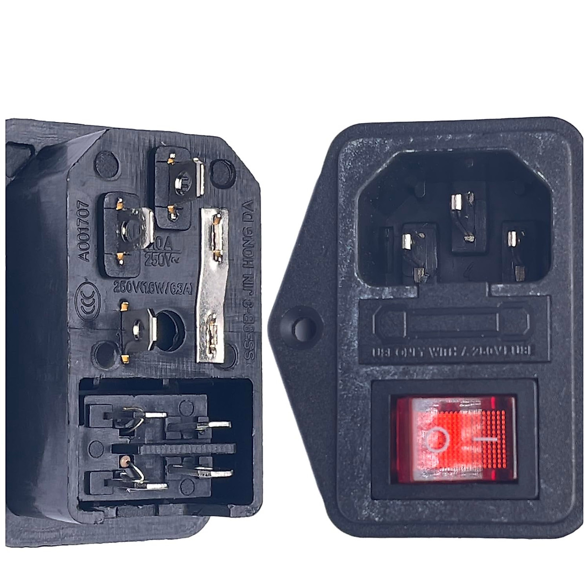 CESS AC Power Socket Inlet Module, 4 Pack, 10A 250V, Male Plug with Fuse Switch