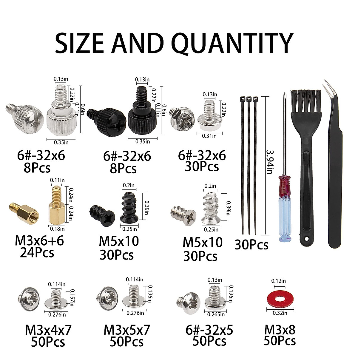 Rrina 363Pcs Computer Screw Standoffs Assortment Kit for 2.5in SSD Hard Drive Computer Case Motherboard Fan Power Graphics