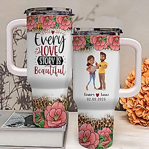 Personalized 40oz Tumbler with Handle – Valentine's puzzle-Custom Couple Gift for Anniversary Wedding Gift, Birthday, Mother's Day, Valentine’s Day zO0KLJ