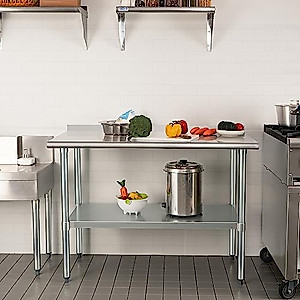 HARDURA Stainless Steel Table Prep & Work Table 24 x 48 Inches NSF Heavy Duty Commercial with Undershelf and Backsplash for Restaurant Kitchen Home and Hotel
