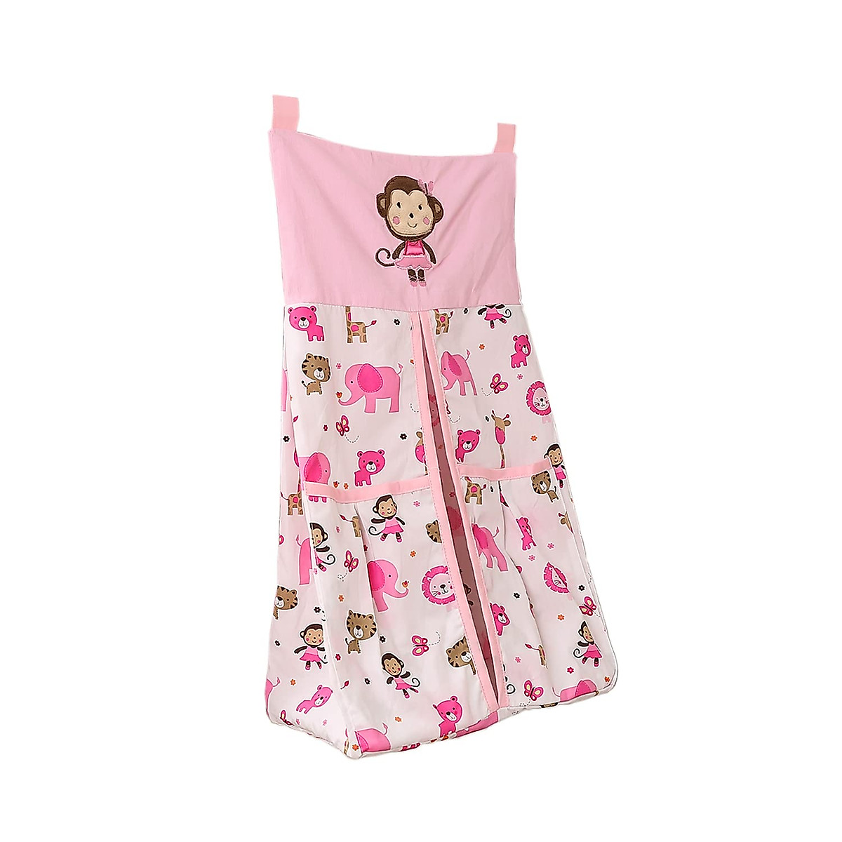 Embroidery Crib Diaper Stacker Pink Birds/Grey Stripe Sports/ Brown Sports/ Beige Crocodile/ Blue Whale Arrow/ Green Elephant/ Pink Monkey Elephant Giraffe Crib Diaper Hanging Bag (Pink Animal)
