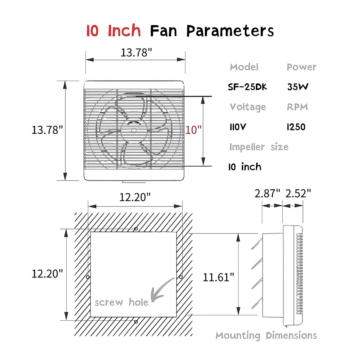 SAILFLO 10 Inch Window Shutter Exhaust Fan with Reversible Airflow, 476CFM 35W Wall-Mounted Quiet Ventilation Fan Air Intake Extractor for Bathroom Home Bedroom Attic, φ10 Inch Impeller
