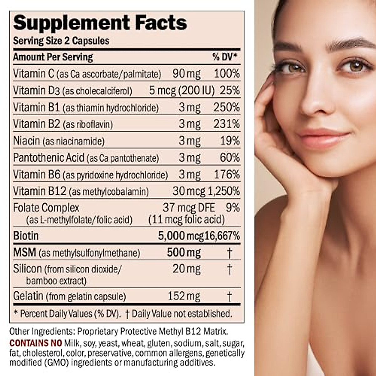 ANDREW LESSMAN Healthy Hair, Skin & Nails 60 Capsules – 5000 mcg High Bioactivity Biotin, B-Complex - Promotes Beautiful Hair, Skin, Strong Nails - No Additives Hair Growth Vitamins Biotin Supplement