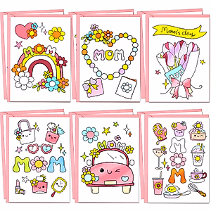 Fancy Land Color Your Own Mother's Day Cards for Kids Classroom Crafts Mom's Day Greeting Cards with Envelopes for DIY Birthday Gifts School Activities Party Favors Supplies 12Pcs