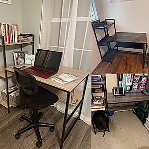 Bestier Computer Desk with Storage Shelves 47 Inch Ladder Writing Desk Bedroom Organization for Small Space Reversible Bookshelf and Under Desk Shelf (Oak)
