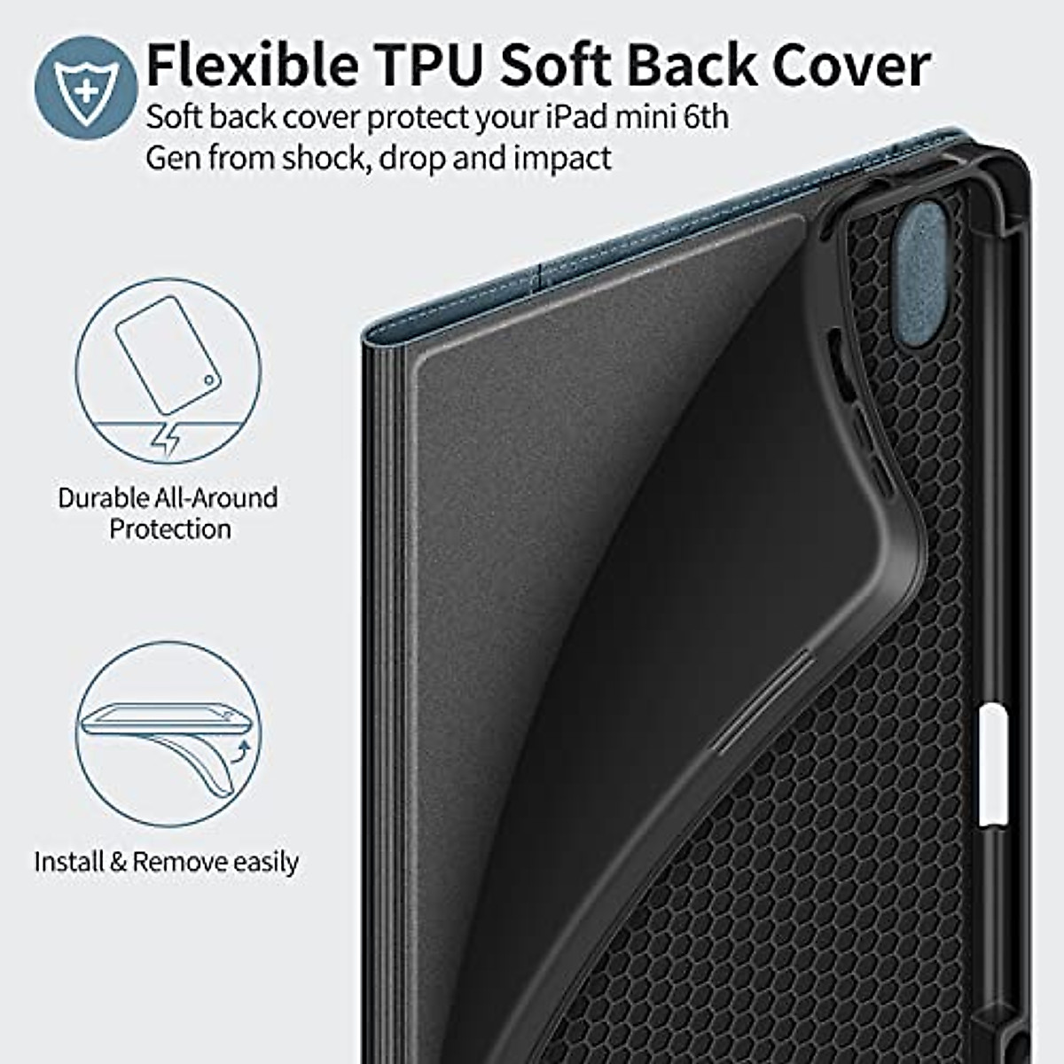 iPad Mini 6th Generation Case 2021 with Pencil Holder Front Pocket Strap Soft Back Smart Cover for iPad Mini 6 PU Leather Folio Stand, Supports Pencil 2 Charging, Auto Sleep/Wake