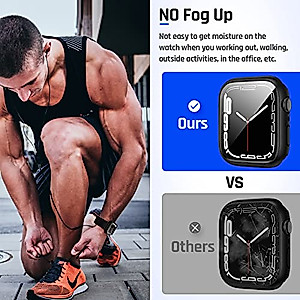 Goton 2 in 1 Waterproof Case for Apple Watch Series 8 & Series 7 45mm Screen Protector, 360 Protective Glass Face Cover Hard PC Bumper + Back Frame for iWatch 8/7 Accessories 45 mm, Black