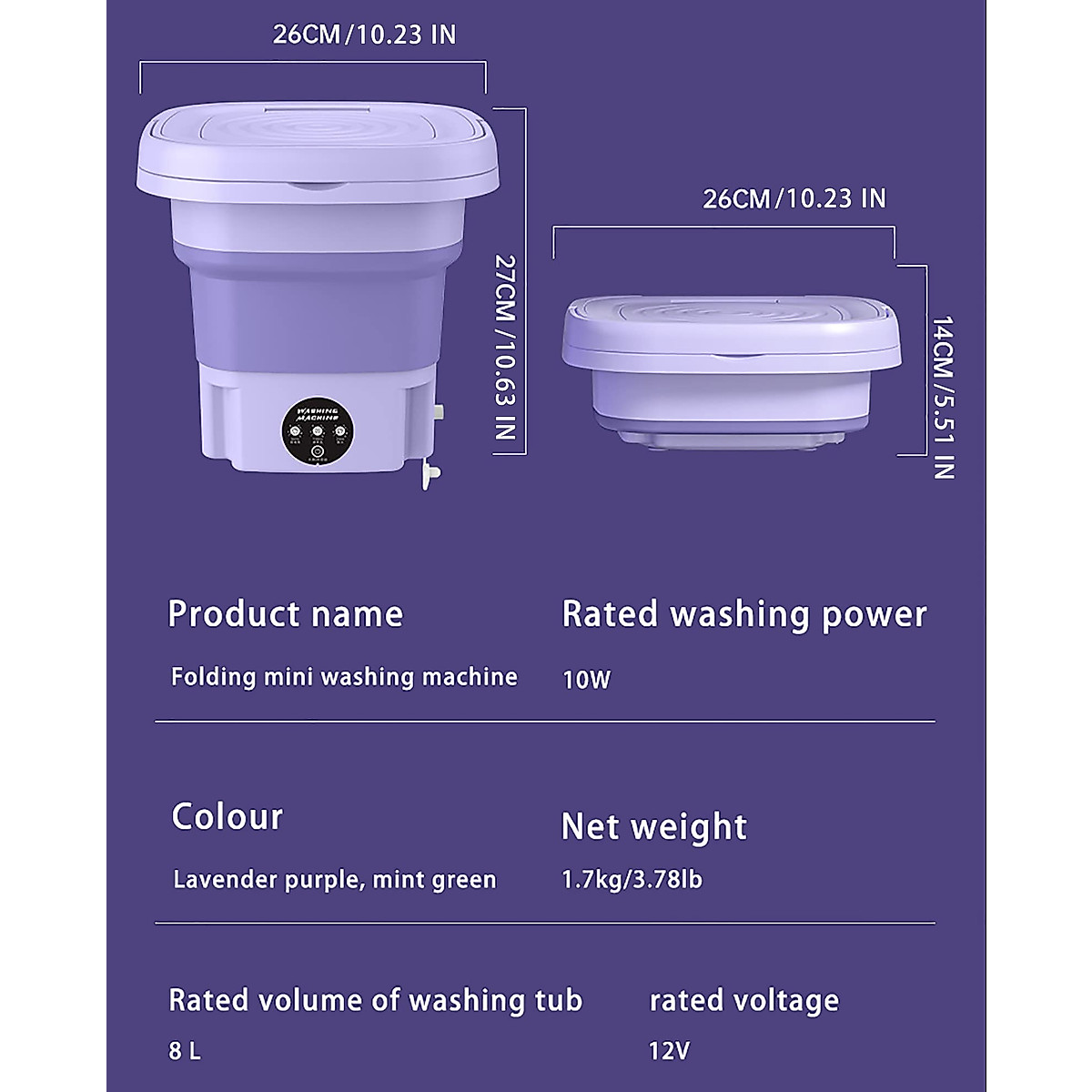8L Portable washing machine, Mini washing machine, Foldable Bucket Washer for Washing Baby Clothes, Underwear, Suitable for Camping, RV, Travel, Small Spaces, Lightweight