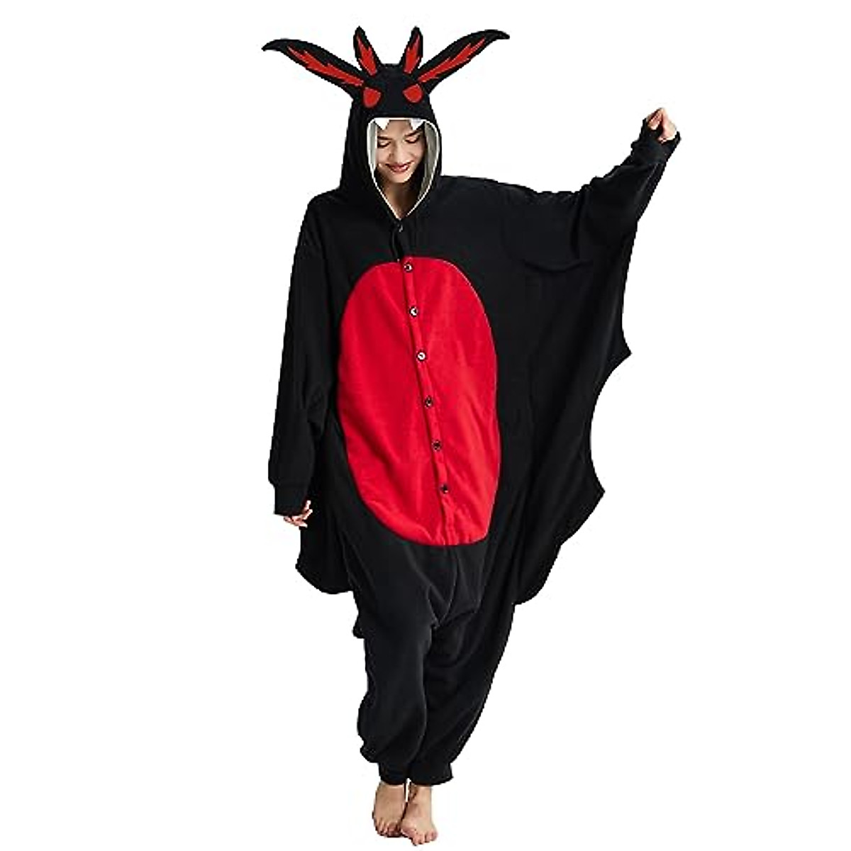 Kgromfy Mothman Onesie Adult Jumpsuit Pajamas Halloween Animal Cosplay Costume One-piece Sleepwear Homewear for Women and Men Black Flat Eye S