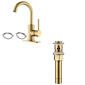 Gold Bathroom Sink Faucet and Pop Up Drain with Overflow
