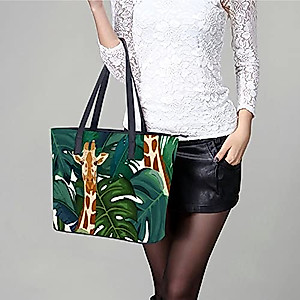 Womens Handbag Palm Tree Giraffe Leather Tote Bag Top Handle Satchel Bags For Lady