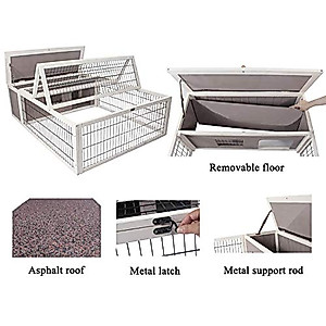 Tortoise House Habitat Wooden Small Animal Hutch Enclosure Indoor/Outdoor (49 * 36 * 14(L*W*H), Grey + White Trim)