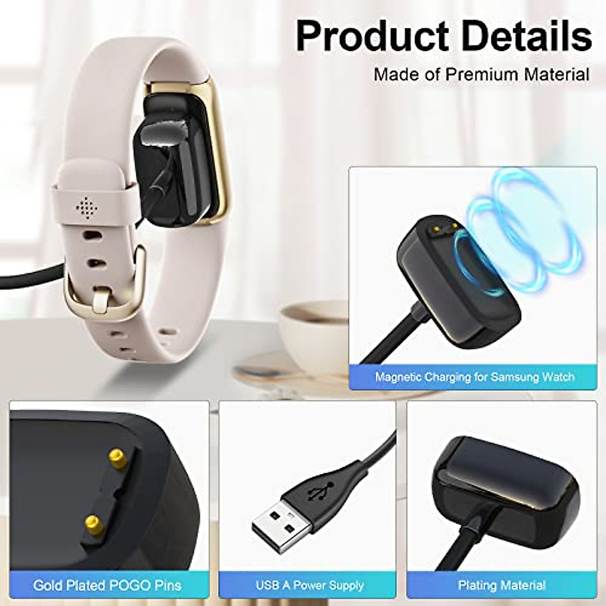 Sowuouxy Charger for Fitbit Luxe/Fitbit Charge 5,2 Pack Replacement USB Charging Cable Dock Stand Compatible withFitbit Luxe/Fitbit Charge 5 Smartwatch