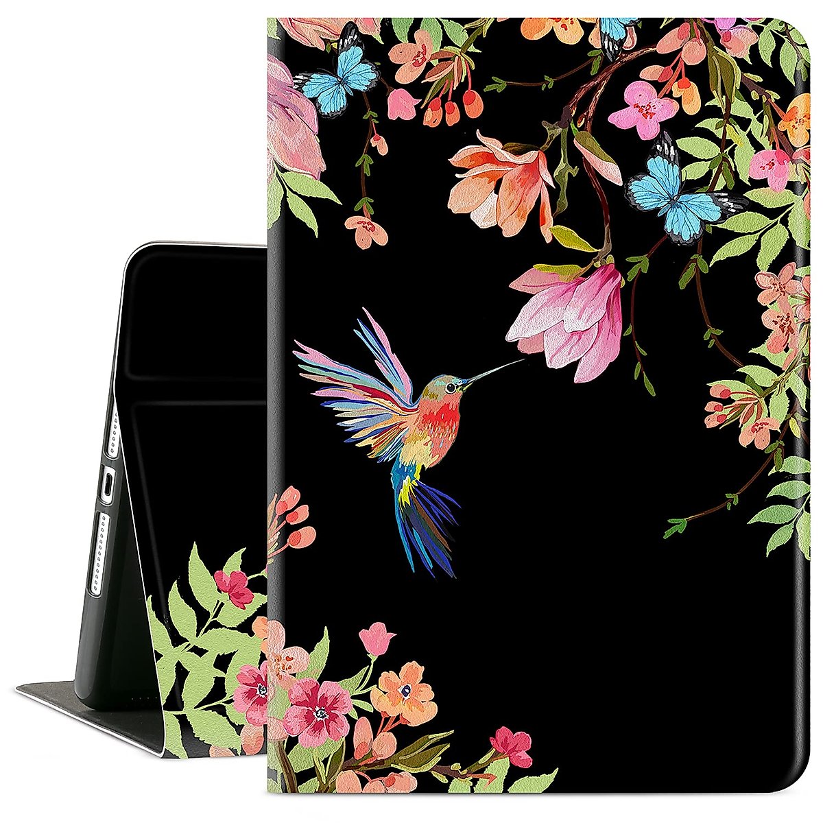 Case for iPad 9th Generation, Case for iPad 8th Generation, Case for iPad 7th Generation, for iPad Case 9th Generation 10.2 Inch Multi-Angle View Adjustable Stand Auto Wake/Sleep,Flower Hummingbird