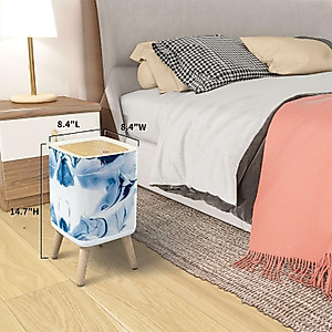 Trash Can with Lid Creative Light Dyed Art Splatters Navy Acrylic Paint Flow Modern Blue Garbage Can Rectangular Waste Bin Press Cover Dog Proof Wastebasket for Kitchen Bathroom Living Room Nursery