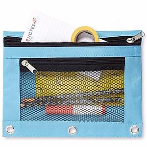 Zittop 2 Pcs Pencil Pouch 3 Ring Binder, Zipper Pencil Pouches Case Binder Cosmetic Bag (Pink and Blue)