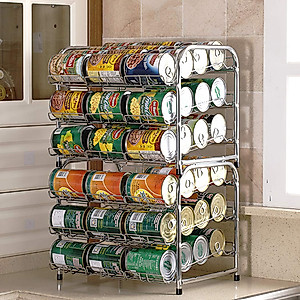 FlagShip Pantry Food Can Rack Organizer, 3-Tier Stackable Soup Vegetable Canned Food Dispenser Organizers Storage, Pantry Can Food Holders Metal (36 Cans Chrome)