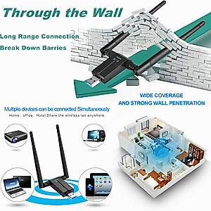 USB WiFi Adapter for PC, 1200Mbps USB 3.0 Dual Band 2.4Ghz/5Ghz WiFi Dongle with Dual High Gain 5dBi Antenna and USB3.0 Dock Wireless Network Adapter for Desktop/Laptop Supports Windows/Mac OS/Ubuntu