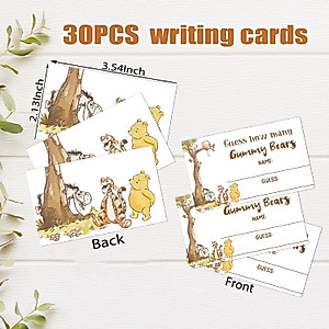 Winnie Baby Shower Games Card for Boys Girls, Includes 1 Guess How Many Gummy Bears Sign and 30 Guessing Cards, Winnie Game Cards Set, Baby Shower Birthday Party Decorations