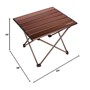 TREKOLOGY Camping/Beach Table with Aluminum Table Top – Portable Folding Table in a Bag for Beach, Picnic, Camp, Patio, Fishing, RV, Indoor (Brown, Large (27''x18''x16''))