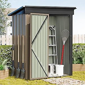 Metal Outdoor Storage Shed 5FT x 3FT, Steel Utility Tool Shed Storage House with Door & Lock, for Backyard Garden Patio Lawn (5' x 3'), Brown