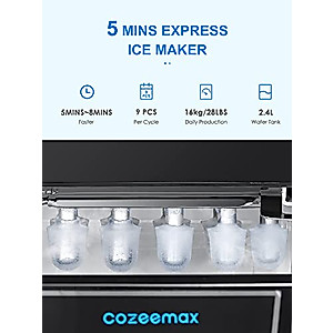 Ice Maker Machine Countertop, Portable Compact , 28lb 3 Cube Sizes in 24 Hours, 9 Ice Cubes in 5 Minutes, Programmable Timer Setting, with Ice Scoop and Basket for Home