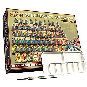 The Army Painter Speedpaint Mega Set 2.0+ - 50x18ml Speedpaint Set with 42 Colors, 3 Metallics, Medium, Mixing Balls, Brush, Guide