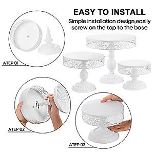 Lyellfe Set of 3 White Cake Stand, Metal Dessert Display Set, Decorative Cupcake Stand for Baby Shower, Birthday Party, Wedding, Afternoon Tea, Festival