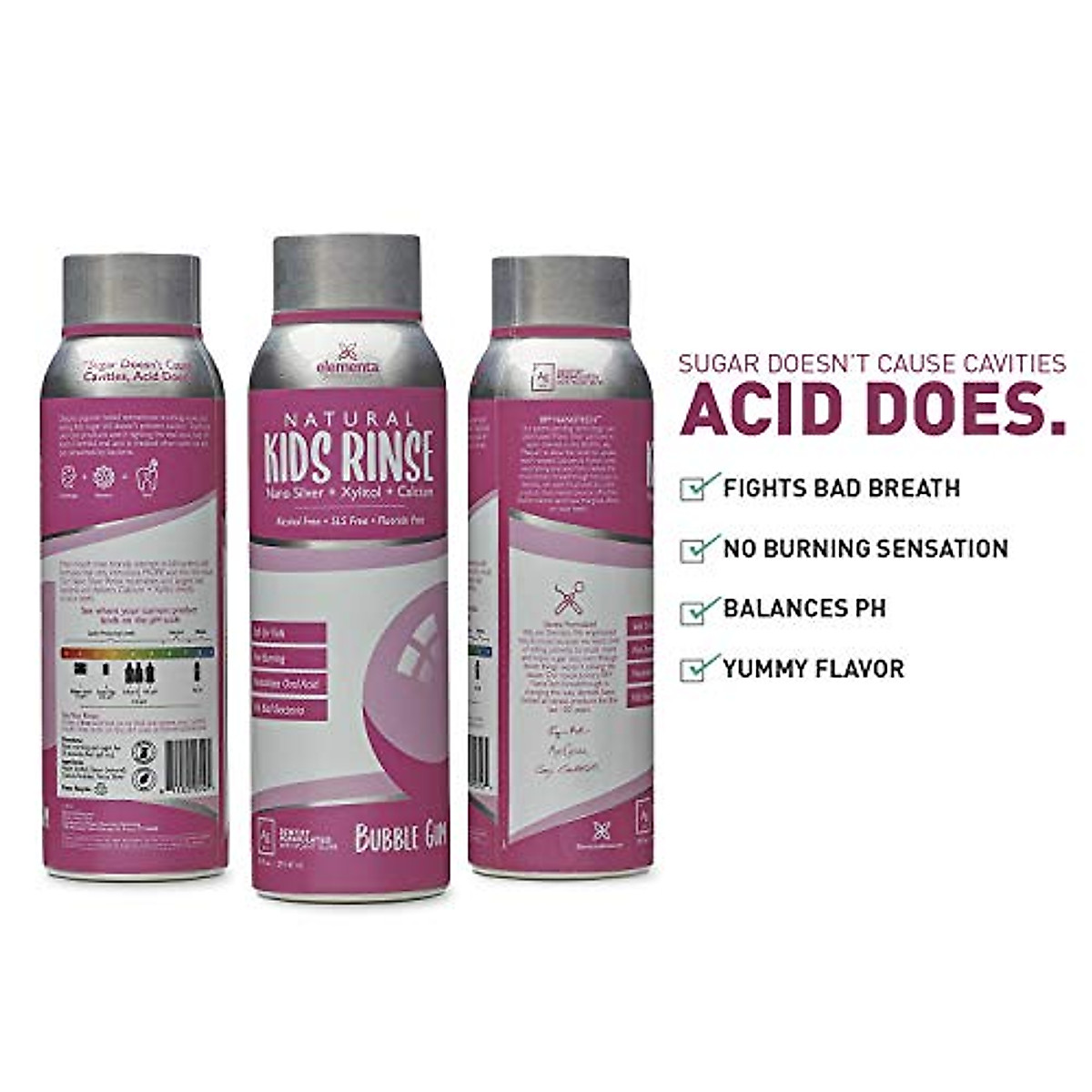 Elementa Essentials Kids Bubble Gum | Mouth Rinse Oral Care 20 oz | Dentist Recommended | Neutralizes Oral Acid | Fresh & Healthy Natural Mouthwash for Kids