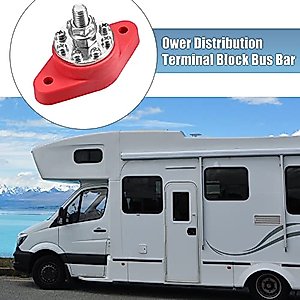 X AUTOHAUX 1 Set 3/8" Power Distribution Block 8 Point Bus Bar 18 Screws Terminal Block with Cover for Boat Car Marine Battery Junction Block Plastic Metal Red